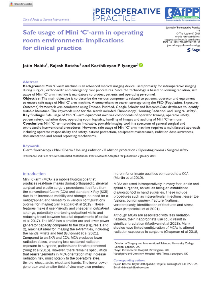 Safe Use of Mini C-Arm in Surgery | PDF | X Ray | Surgery