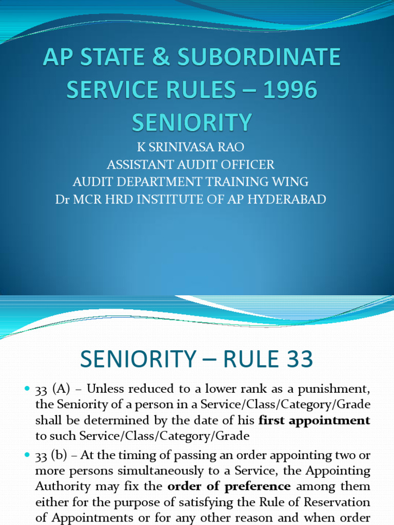 AP State and Subordinate Service Rules Seniority | PDF