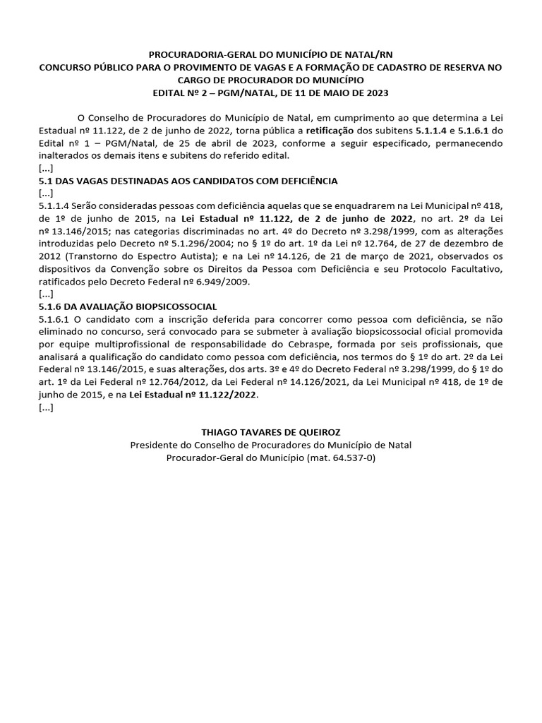 Ed 2 2023 PGM Natal Procurador Ret Fibromialgia | PDF