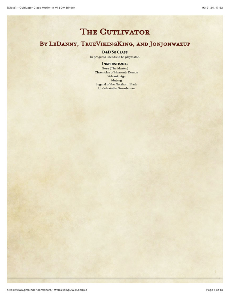 (Class) - Cultivator Class Murim-In V1 - GM Binderbbggb | PDF