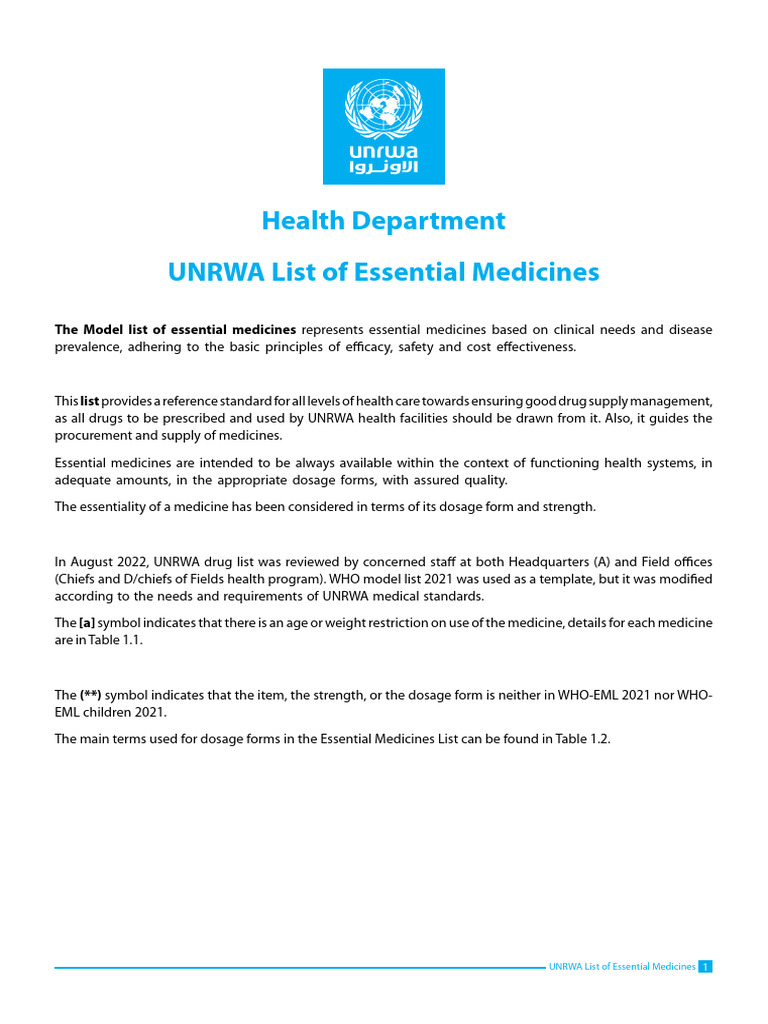 UNRWA List of Essential Medicines 2022 | PDF | Tablet (Pharmacy) | Wellness