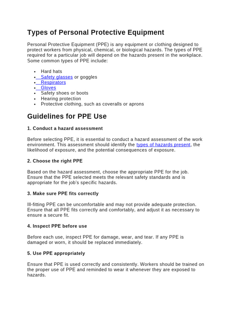 Types of Personal Protective Equipment | PDF | Personal Protective ...