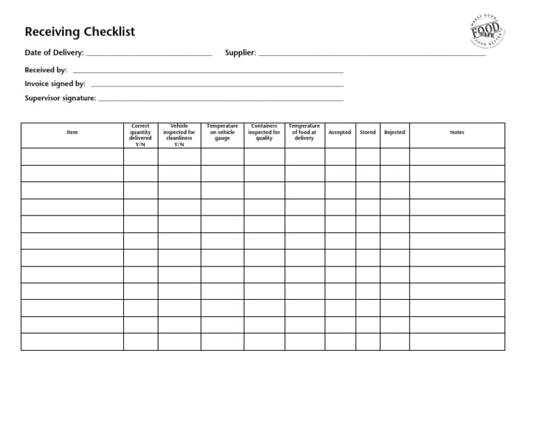 Receiving Checklist Template | PDF