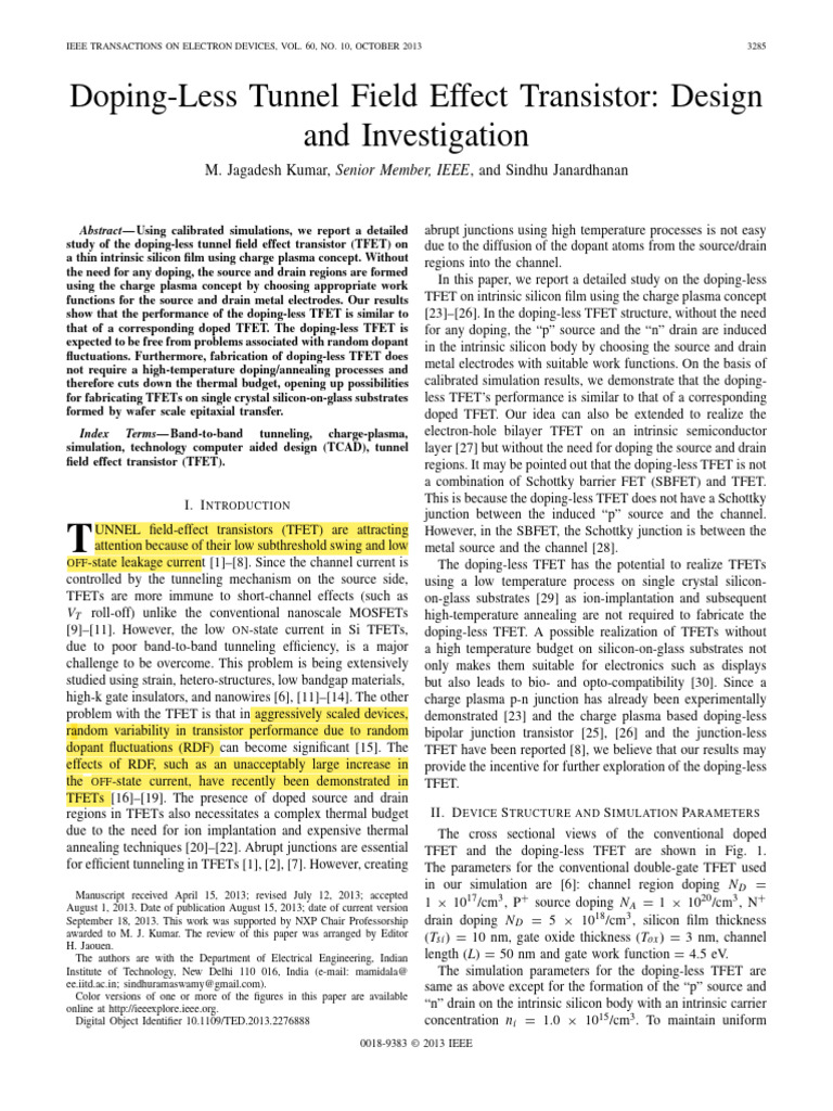 Doping Less Tunnel Field Efffect Pdf