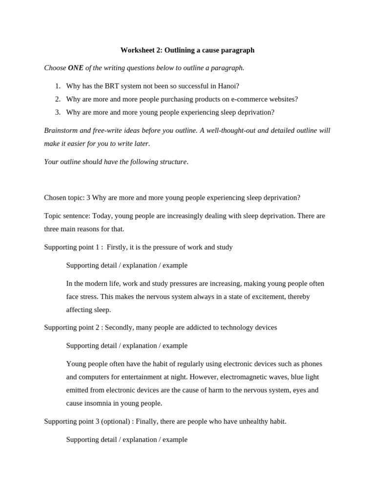 HW2 - Worksheet 2 - Outlining A Cause para | PDF