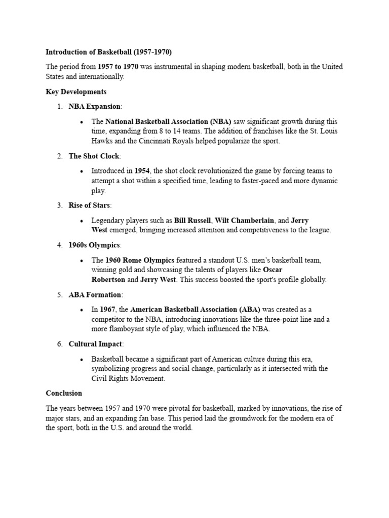 Introduction of Basketball 1957-1970 | PDF