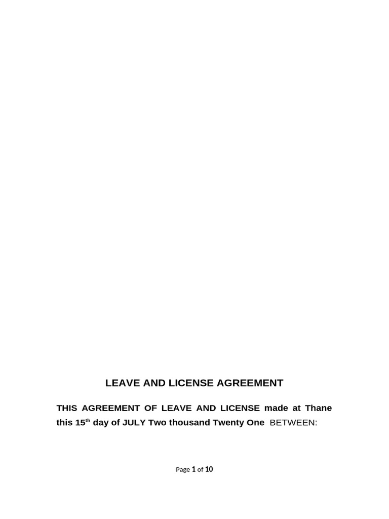 LEAVE AND LICENSE AGREEMENT FOR COMMERCIAL AND INDUSTRIAL GALA | PDF