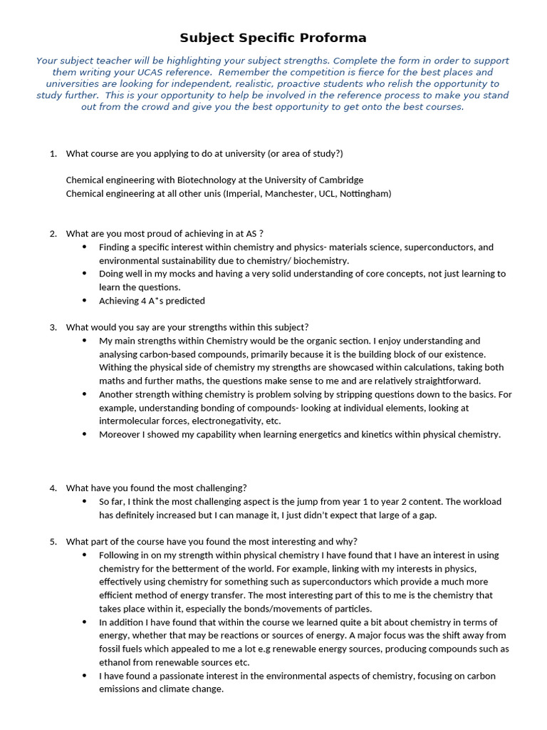 Subject Specific Proforma UCAS REFERENCES 1 | PDF
