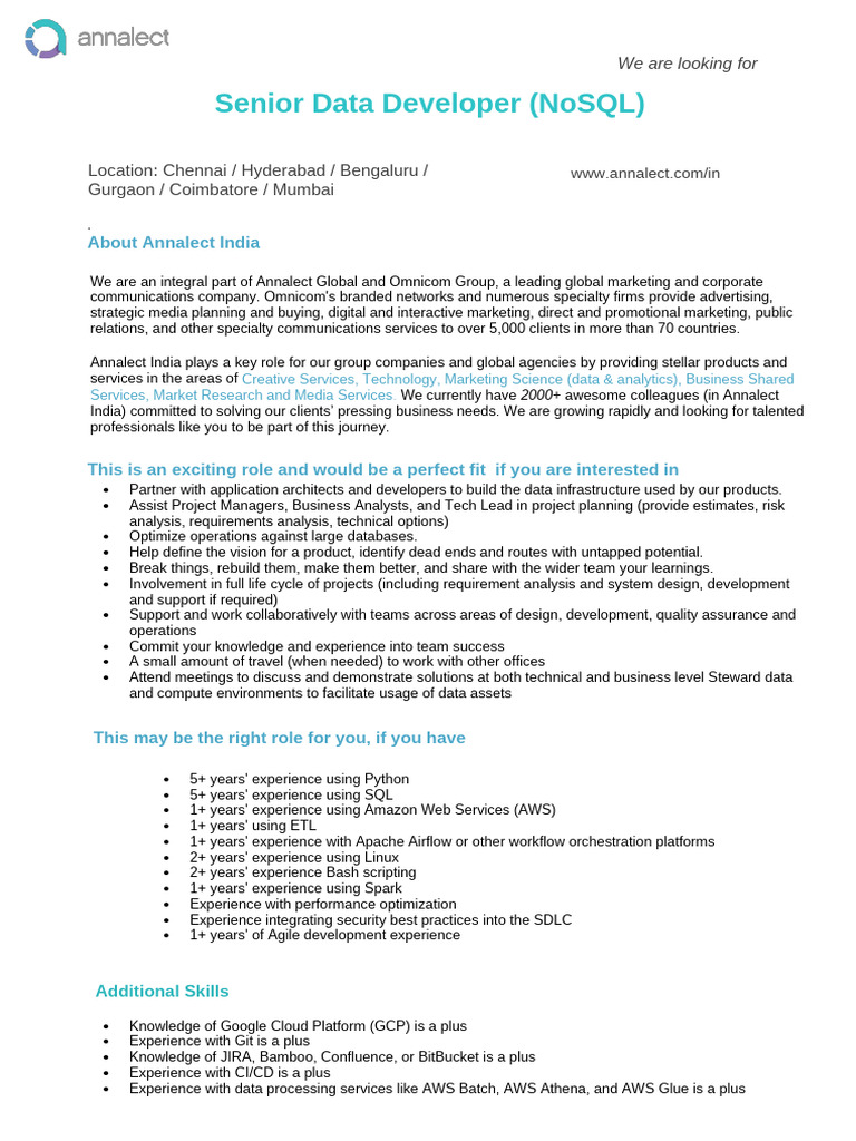 Senior Data Developer - JD | PDF