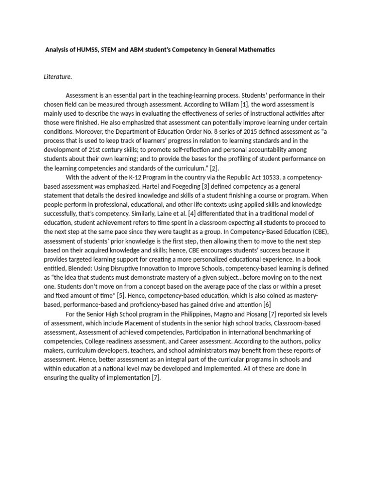 Analysis of HUMSS, STEM and ABM Student's Competency in General ...