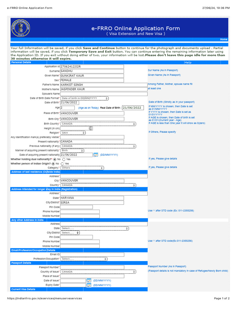 e-FRRO Online Application Form | PDF