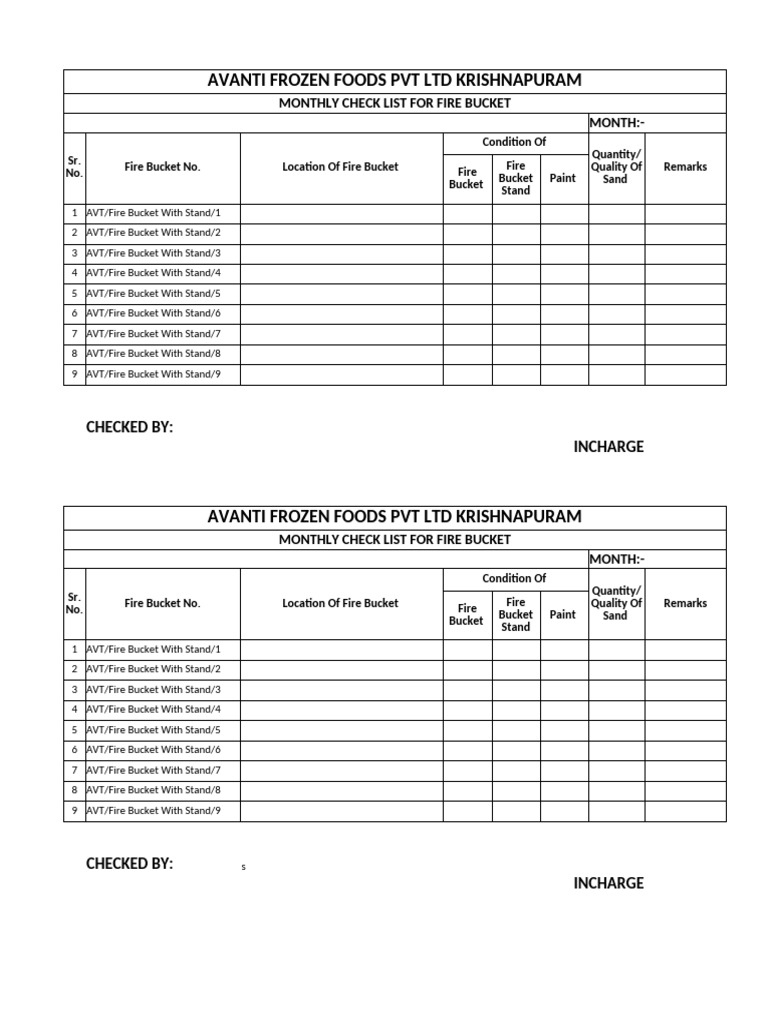 6D-Fire Buckets Checkly List | PDF