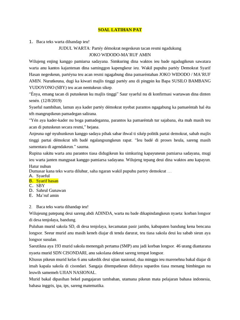 Soal Latihan Pat Xi 2024 | PDF