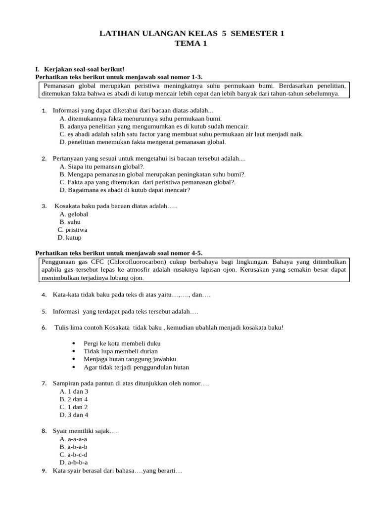 Latihan Uts Klas V Tematik | PDF | Griya & Taman