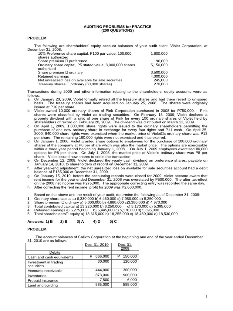 Auditing Problems For Practice | PDF