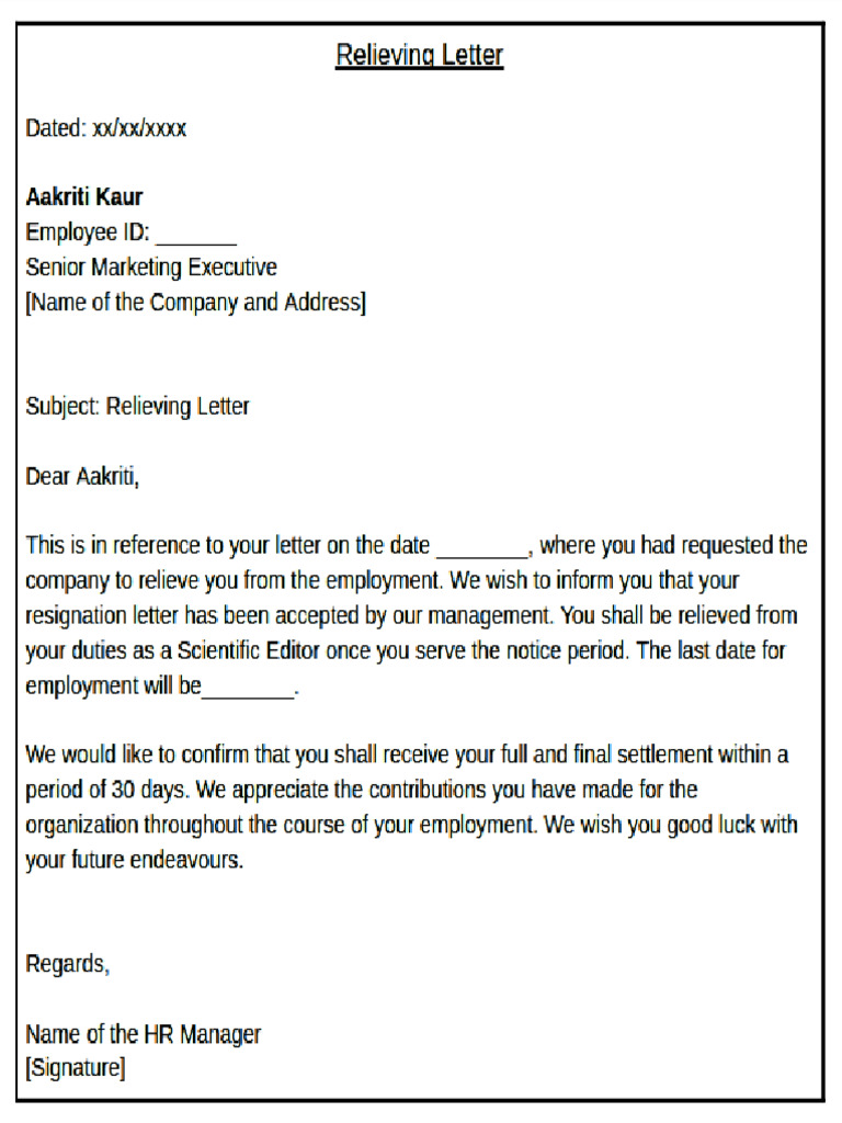 Employee Relieving Letter | PDF
