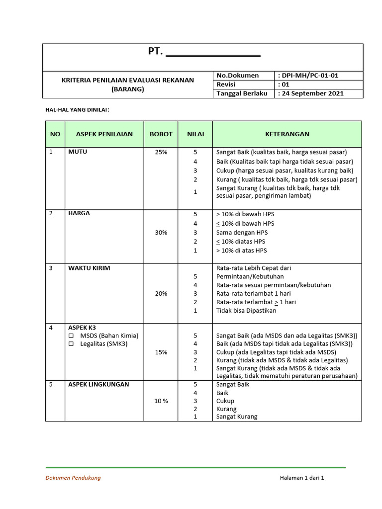 Evaluasi Rekanan Barang | PDF