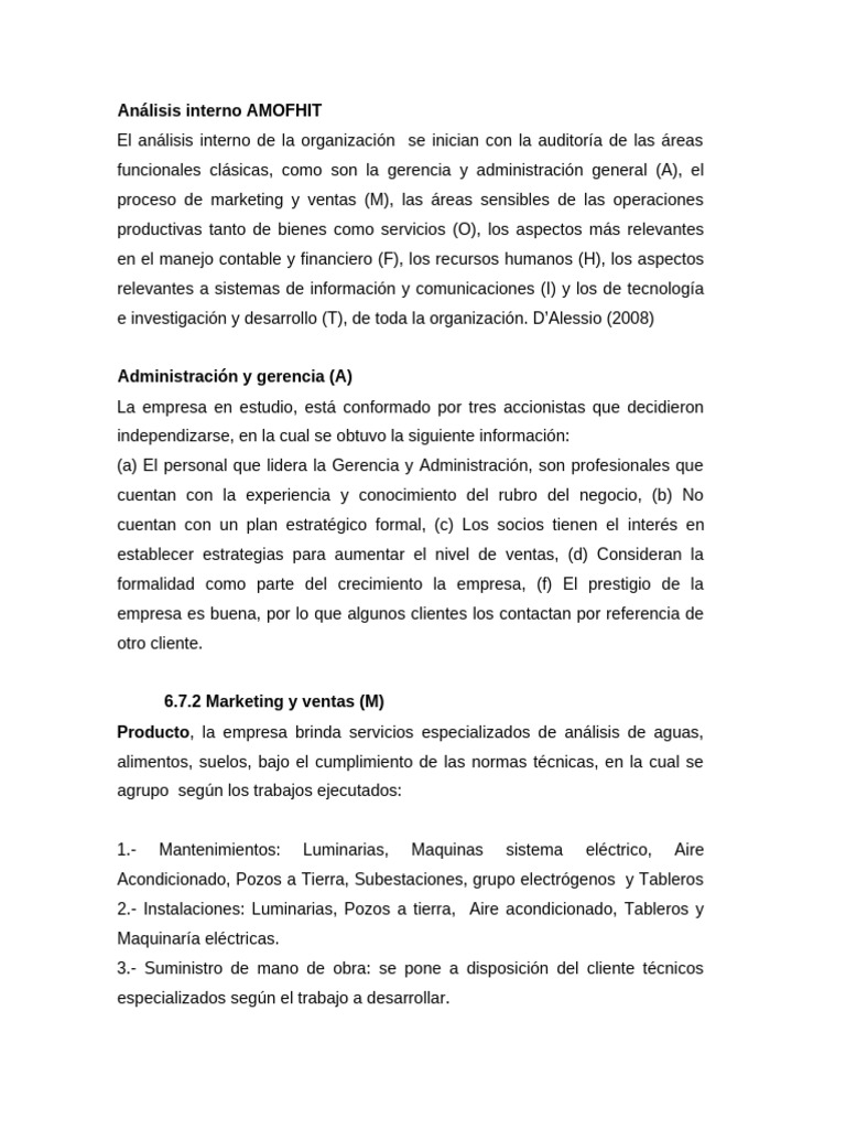 Análisis Interno AMOFHIT | PDF