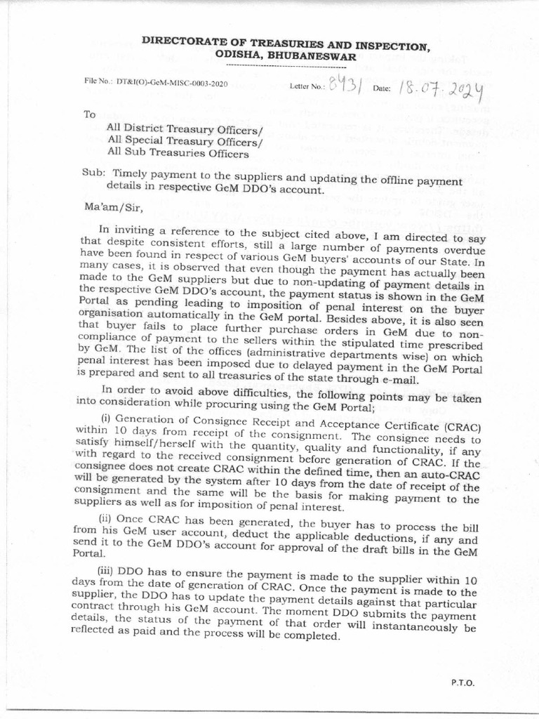 DTI Letter On GeM Payment Overdue07202024 | PDF