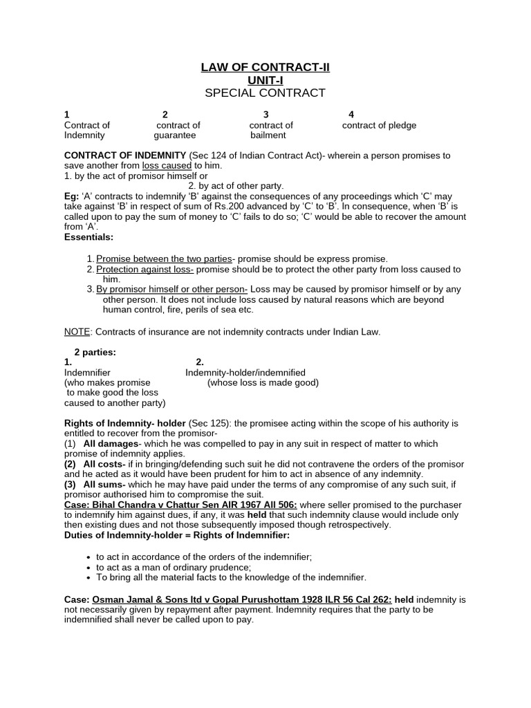 Law of Contract | PDF | Guarantee | Law Of Agency