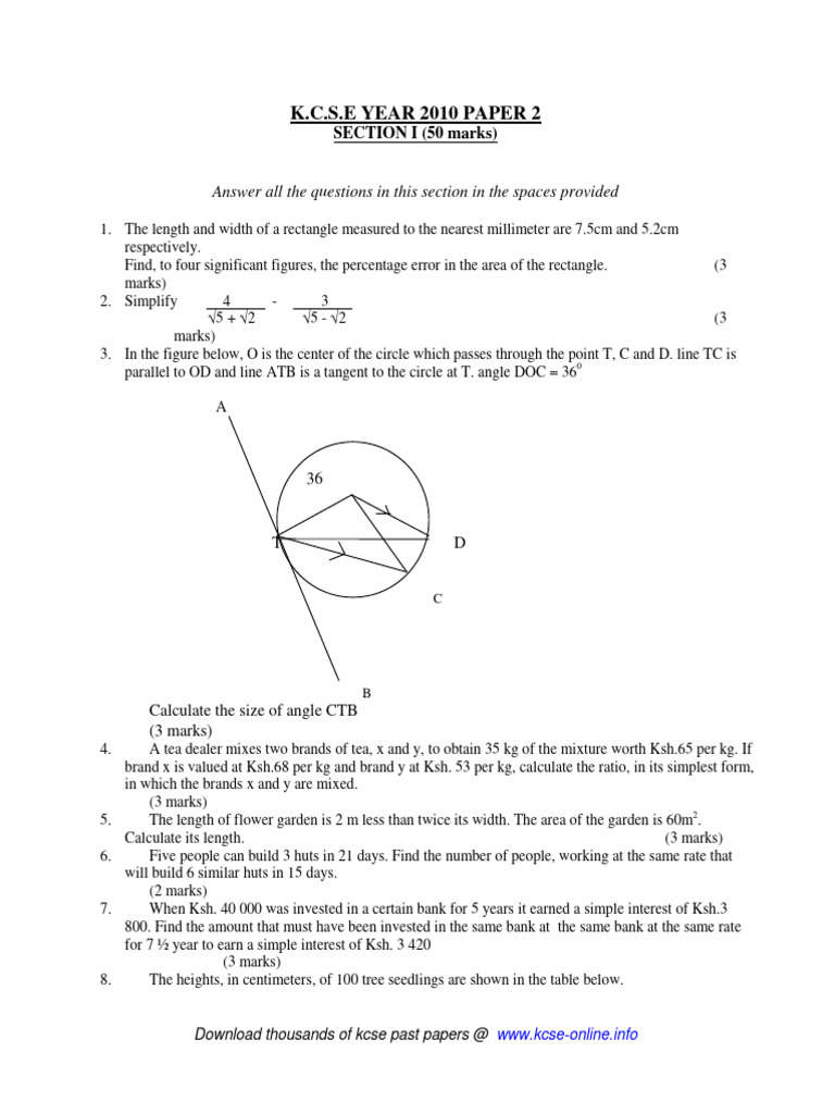 2010 Maths p2 Questions | PDF