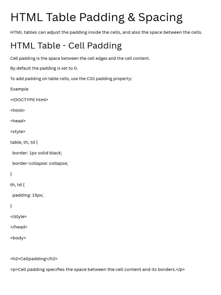 HTML Table - 5 (Padding & Spacing0 | PDF