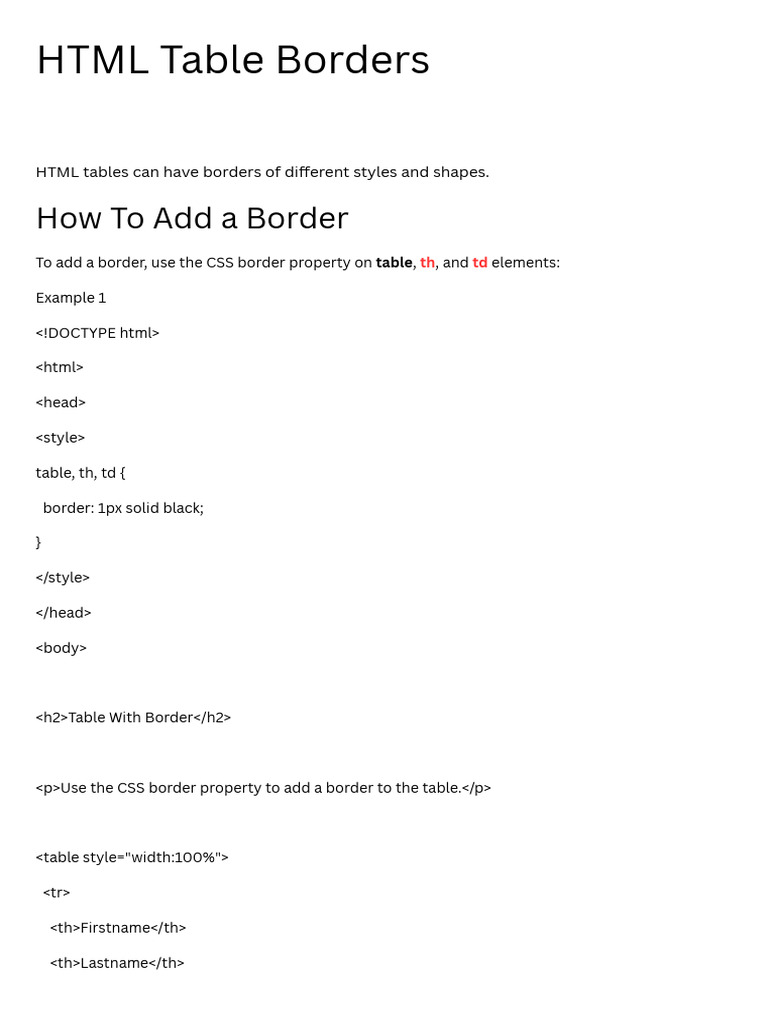HTML Table-2 (Borders) | PDF
