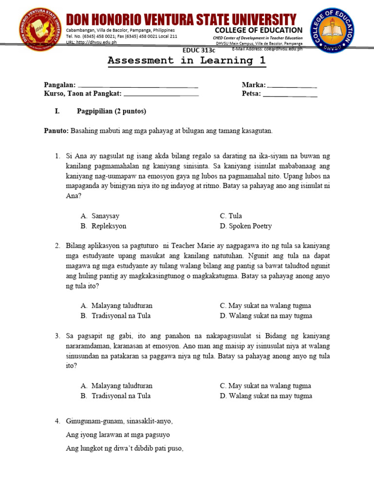 Calilung, Gile - Pagsusulit Sa Tula | PDF