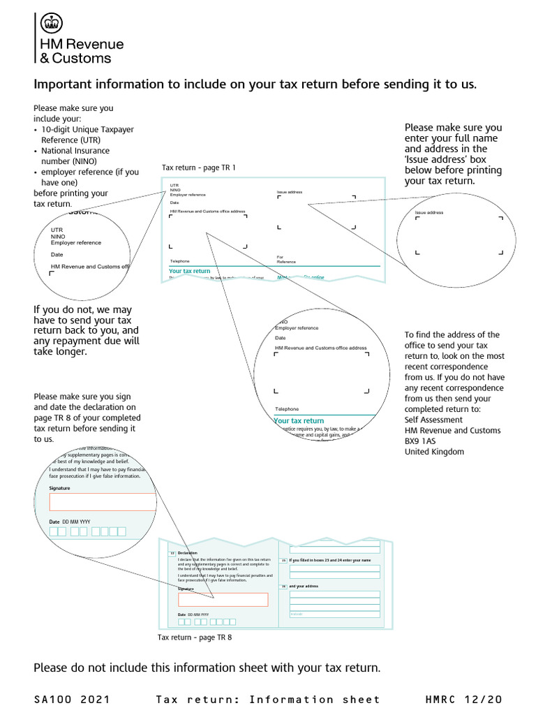 Essential SA100 Tax Return Info | PDF | Taxes | Capital Gains Tax