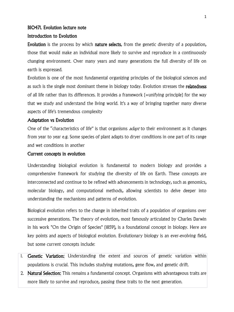 Bio471 Evolution Now | PDF