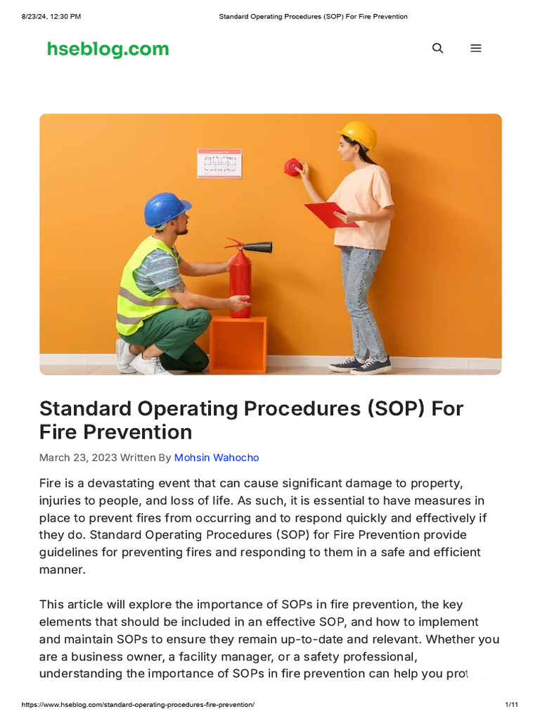 Standard Operating Procedures (SOP) For Fire Prevention | PDF