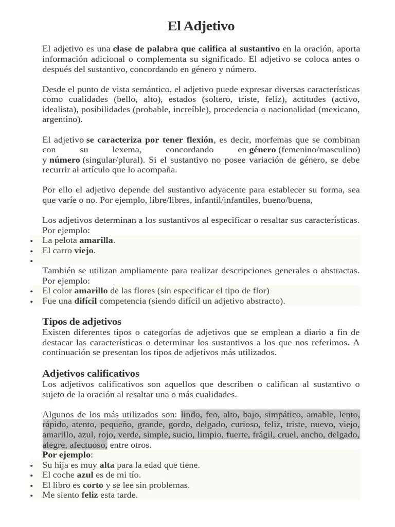 El Adjetivo | PDF