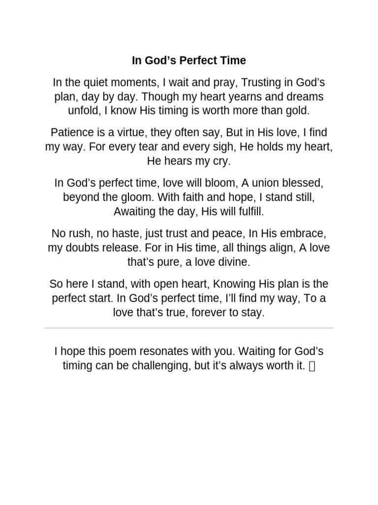 In God's Perfect Time Poem | PDF