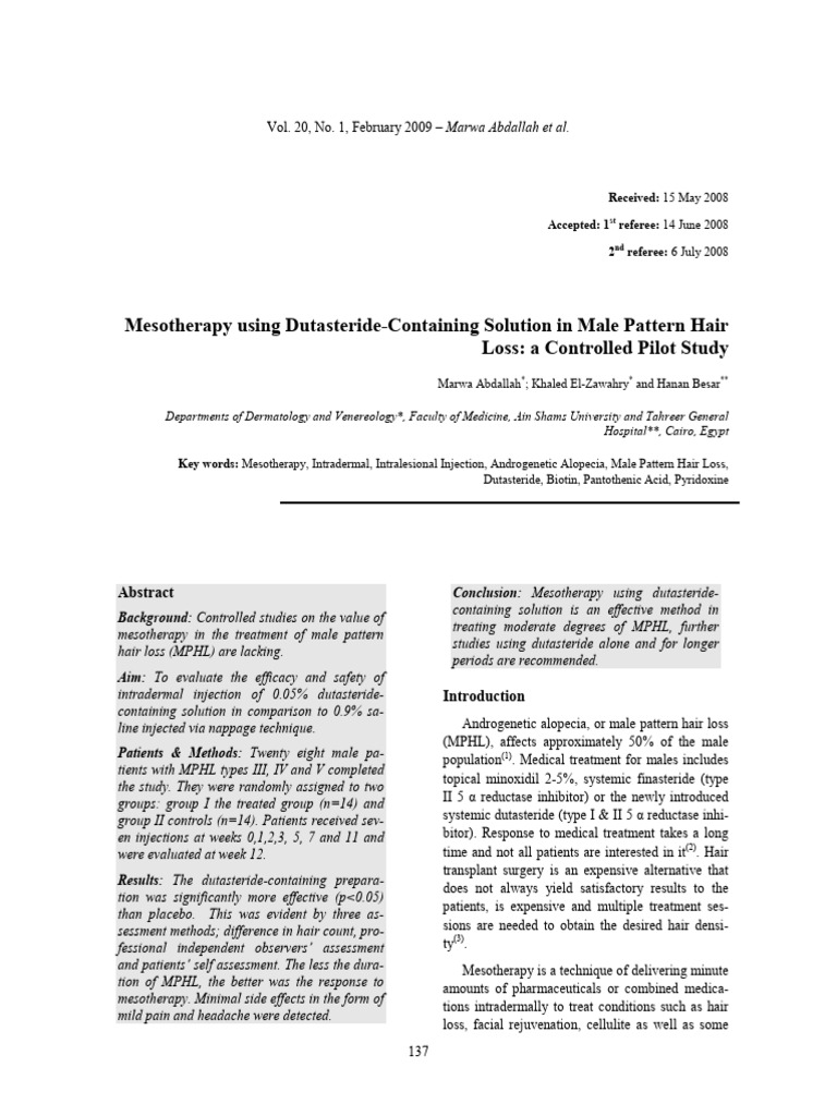 Mesotherapy Using Dutasteride-Containing Solution in Male Pattern Hair ...