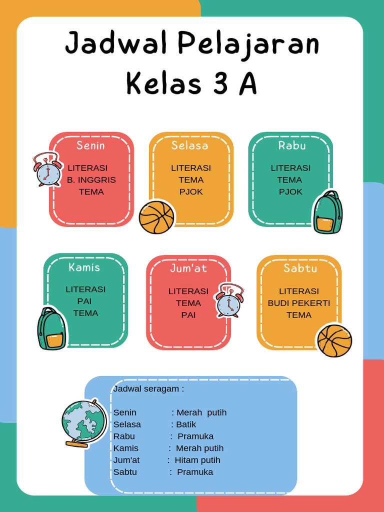 Warna Warni Kreatif Ceria Jadwal Pelajaran Dokumen A4 | PDF Warna Warni Kreatif Ceria Jadwal Pelajaran Dokumen A4 | PDF