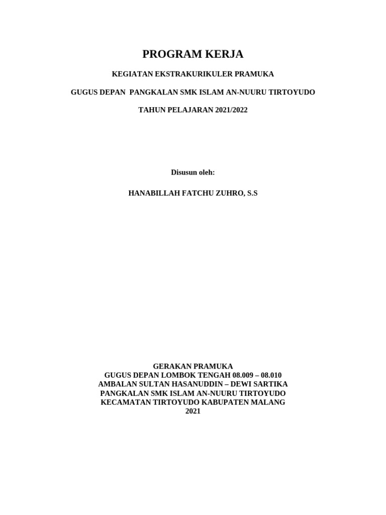 PROGRAM KERJA Pramuka SMK | PDF