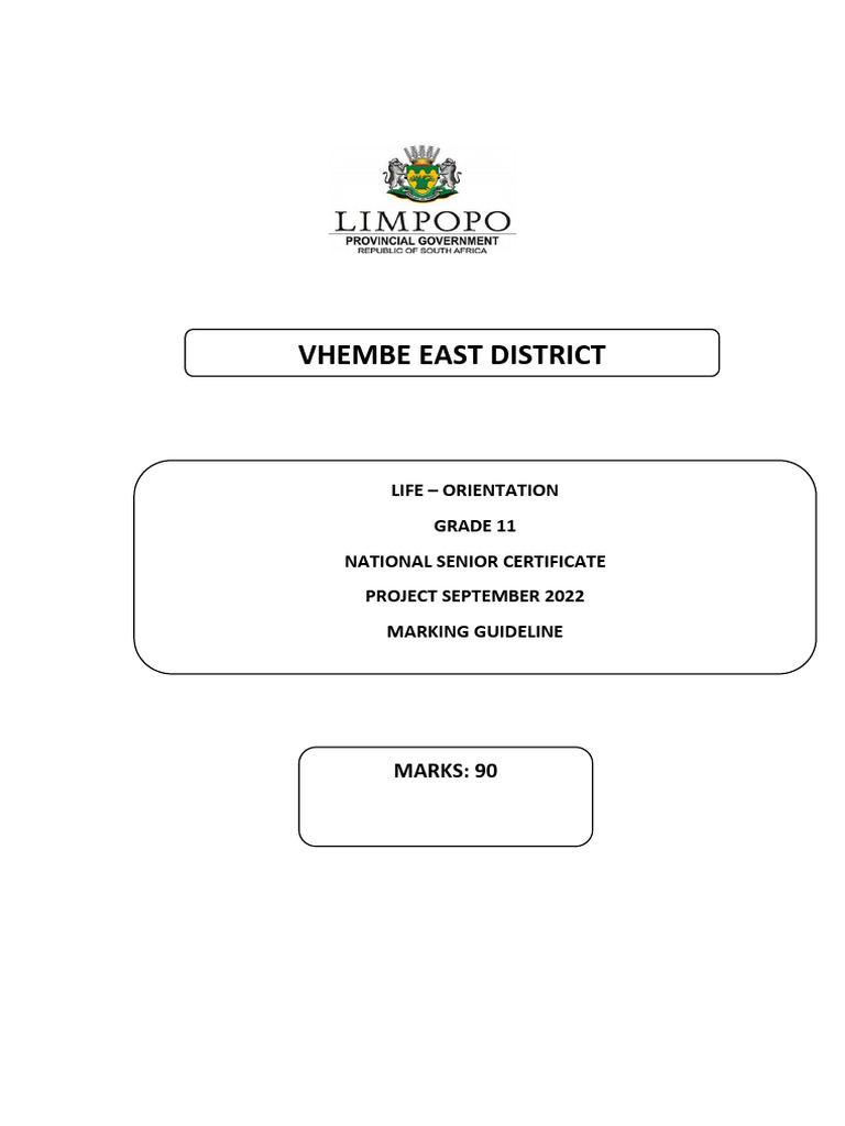Life Orientation Grade 11 September Marking Guideline | PDF