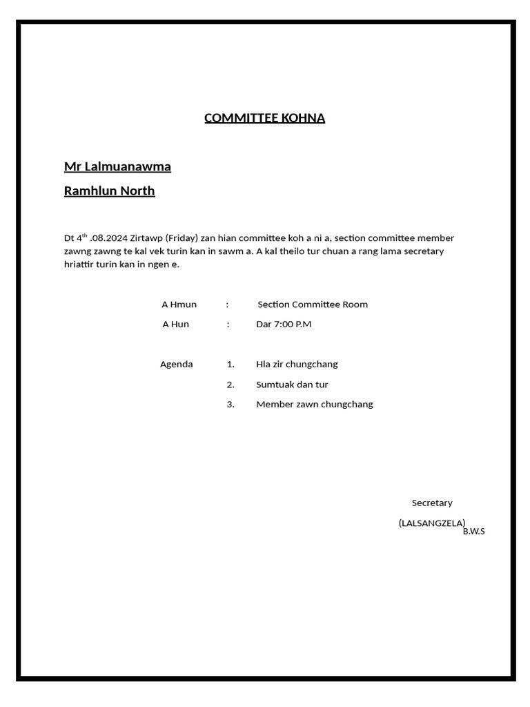 Committee Kohna Chi Hrang2 | PDF