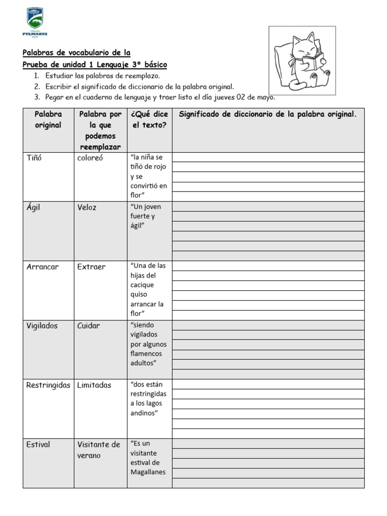 Palabras de Vocabulario Unidad 1 | PDF