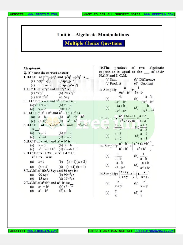 9th Math, CH 6, MCQs | PDF