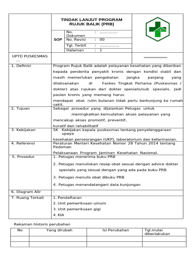 Sop Tindak Lanjut Program Rujuk Balik (PRB) | PDF