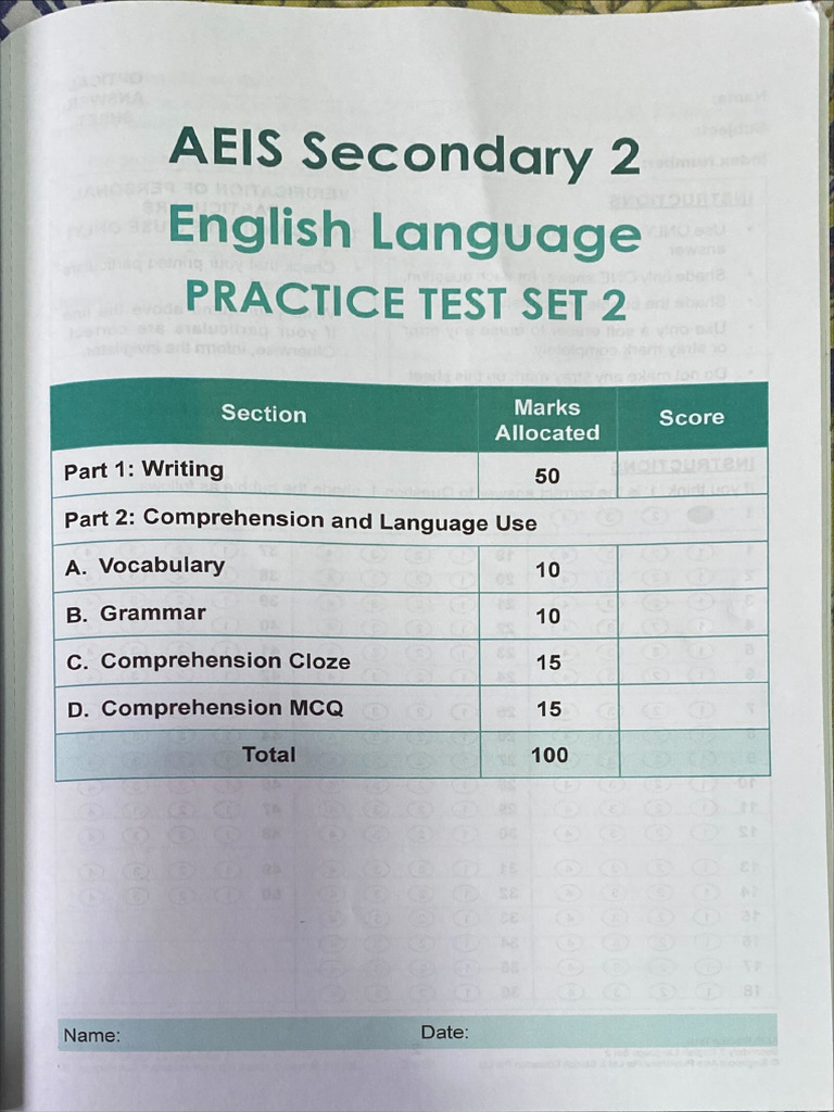 AEIS English Practice Test Set 2 | PDF
