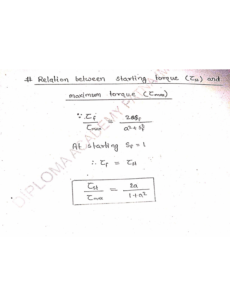 Relation Between Starting Torque and Maximum Torque | PDF
