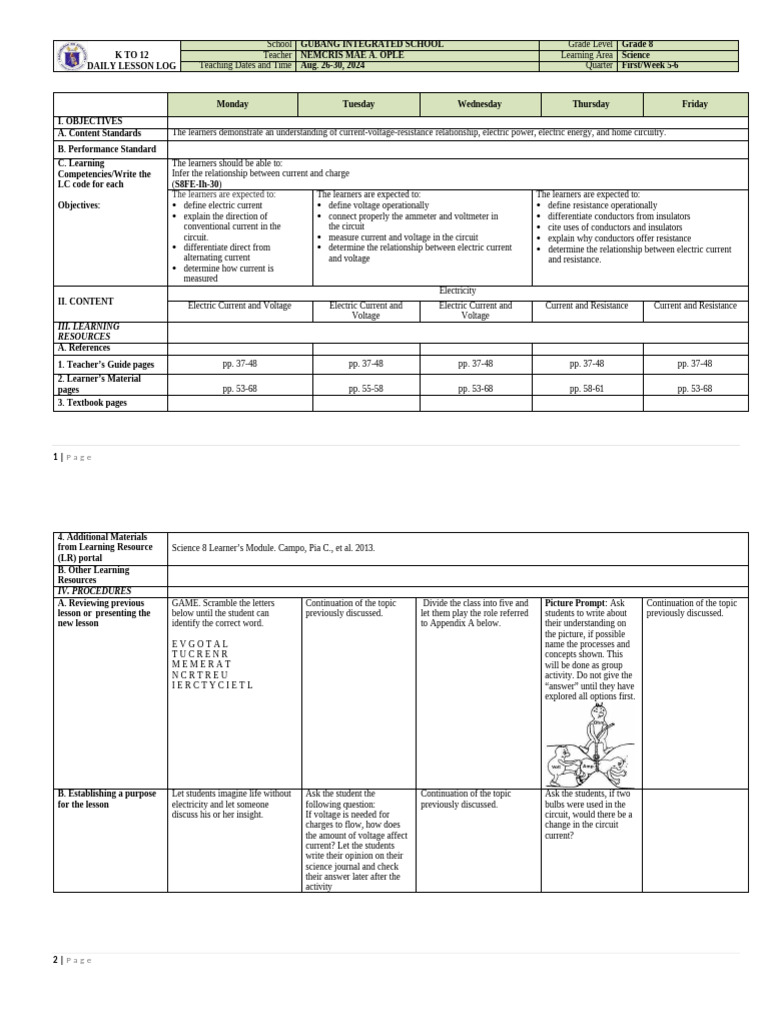 DLL Science 8 Week 5 | PDF