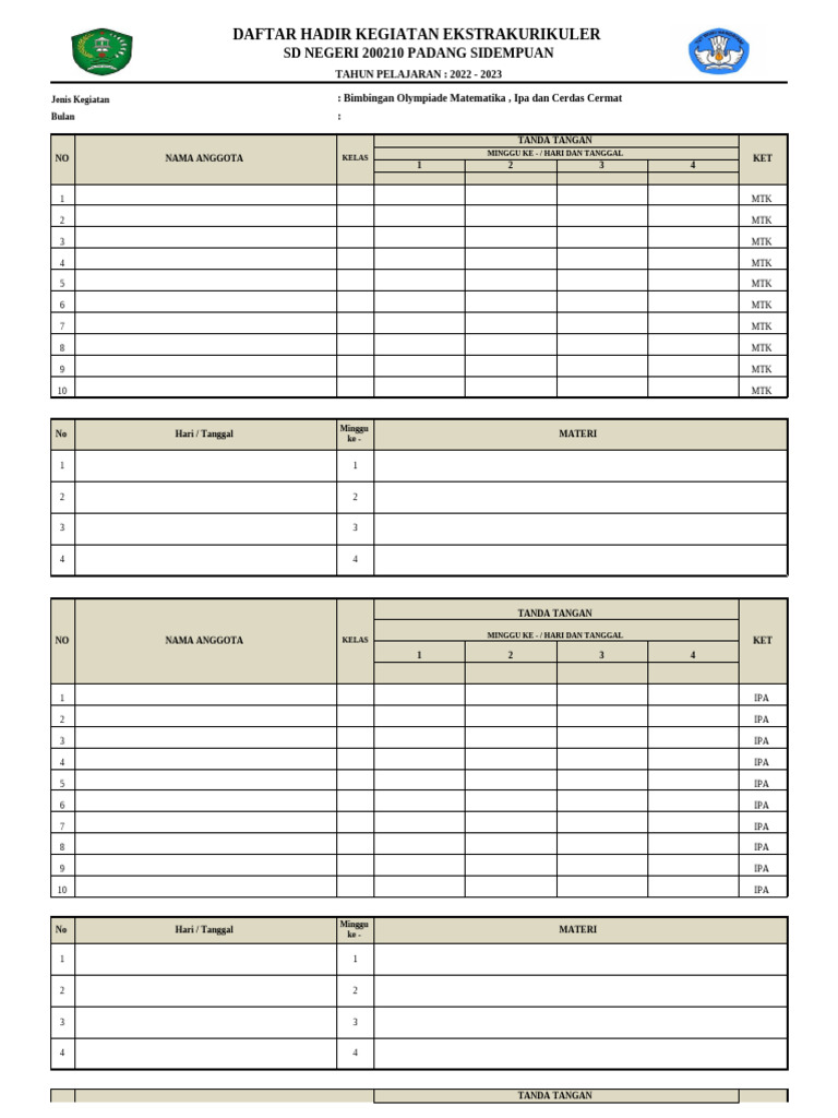 Format Absen Ekskul | PDF