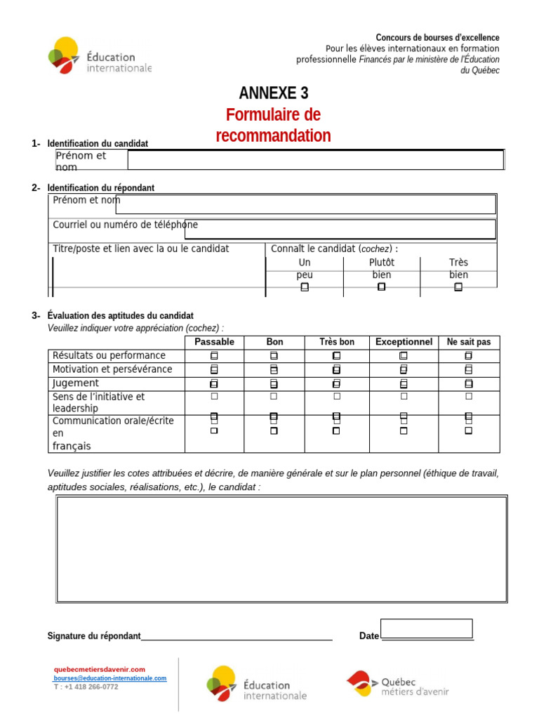 FR Annexe 3 Formulaire de Recommandation | PDF