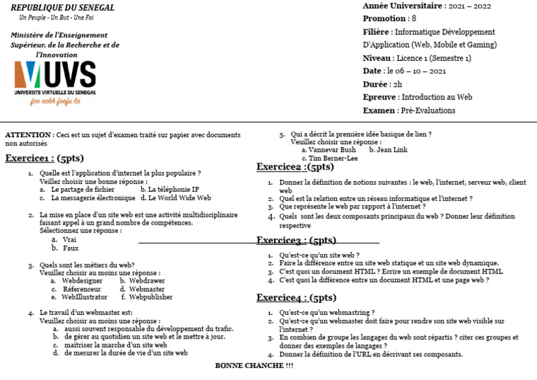 Epreuve Introduction Au Web | PDF
