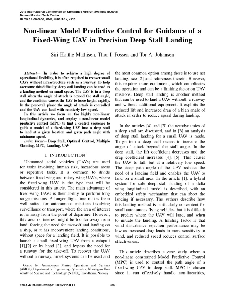 Ieee Non Linear Model Predictive Control For Guidance Of A Mathisen2015 Pdf 