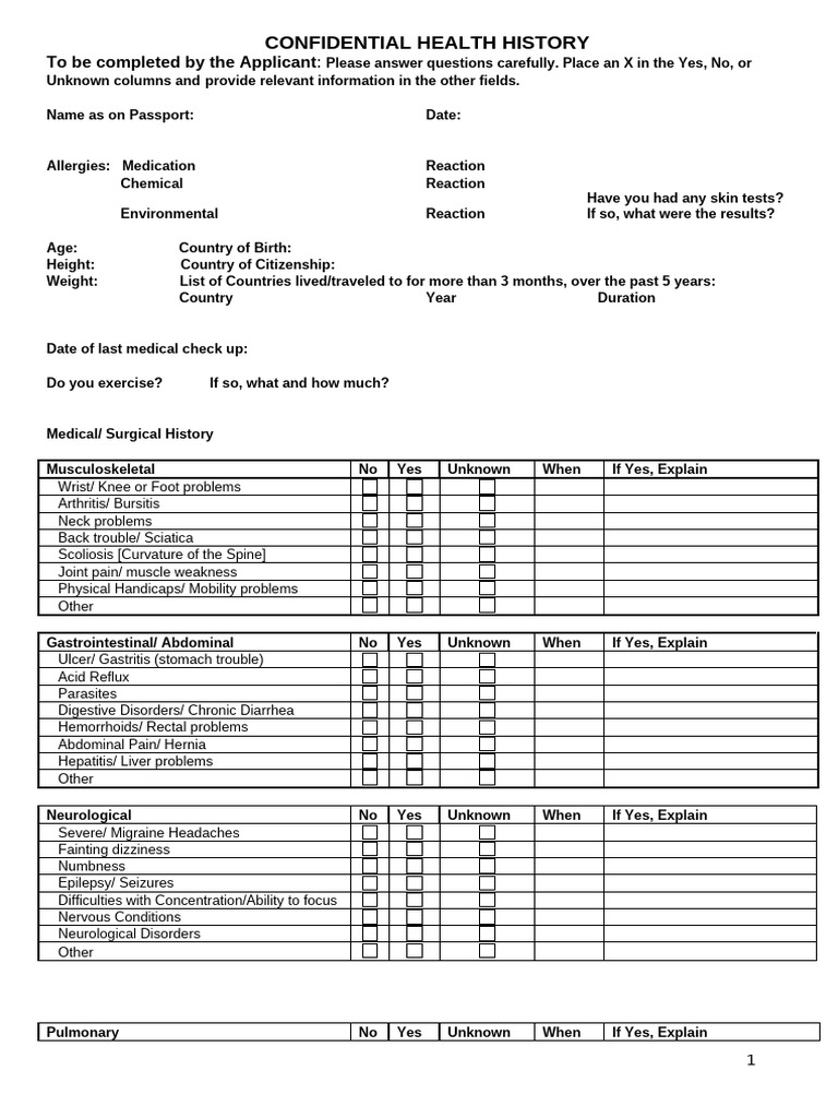 2 Health - History - Form | PDF