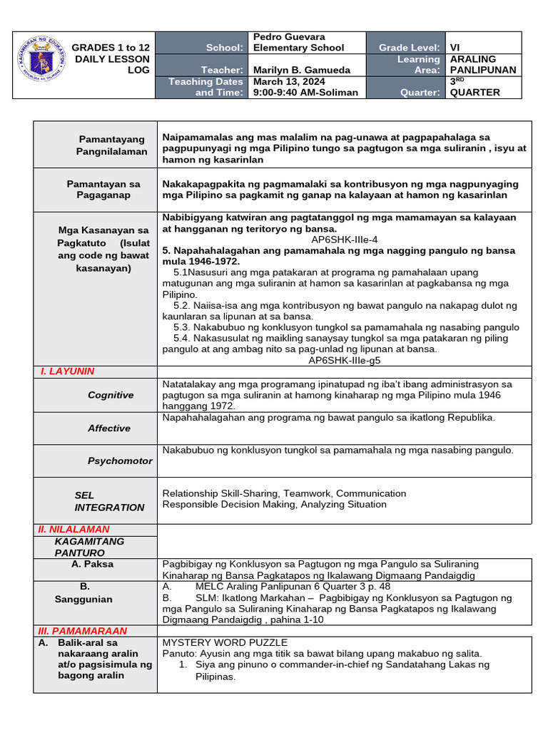 CO-AP6-Q3 Lesson PLan | PDF